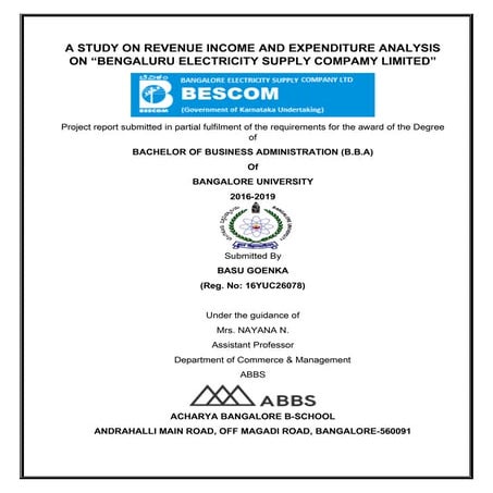 A study on REVENUE INCOME AND EXPENDITURE ANALYSIS ON BESCOM | PDF