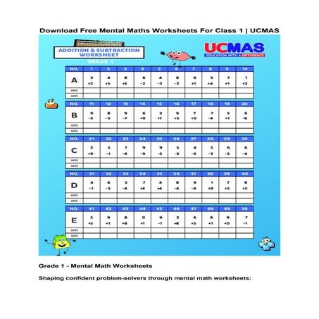 Ucmas Worksheets Abacus – Grade 1 Math Worksheets