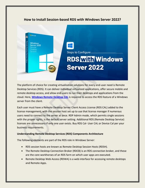 What is Remote Desktop Services For Windows Server 2022 | PDF