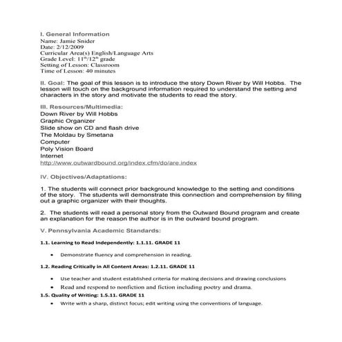 Down river novel lesson | DOC