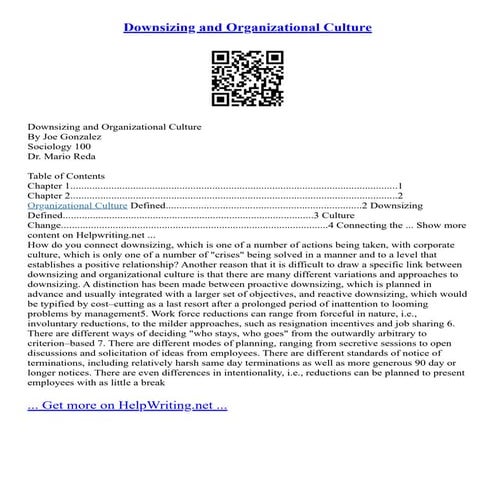 Downsizing And Organizational Culture | PDF