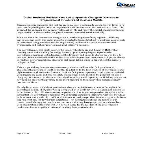 Downstream org structure.refining ind | PDF