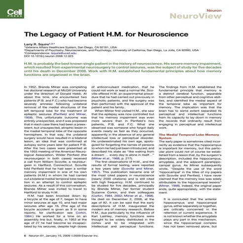 The legacy of patient h.m. for neuroscience | PDF
