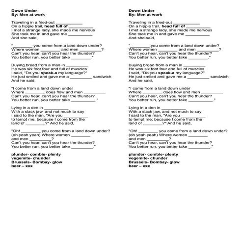 Down under song lyrics | PDF