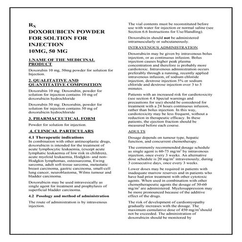 Doxorubin 10 mg, 50mg powder for solution for injection smpc taj ...