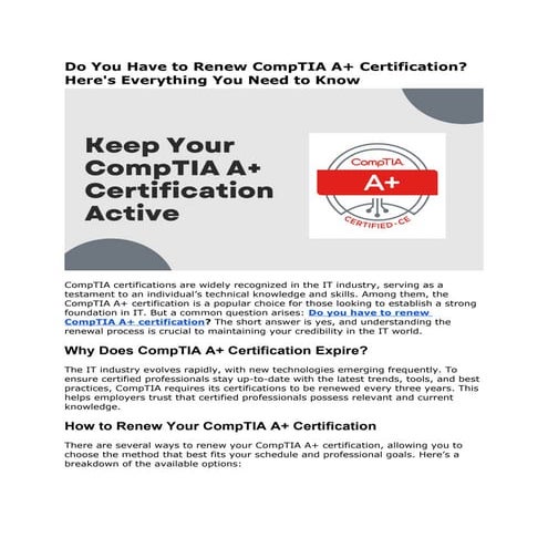 Do You Have to Renew CompTIA A+ Certification.docx