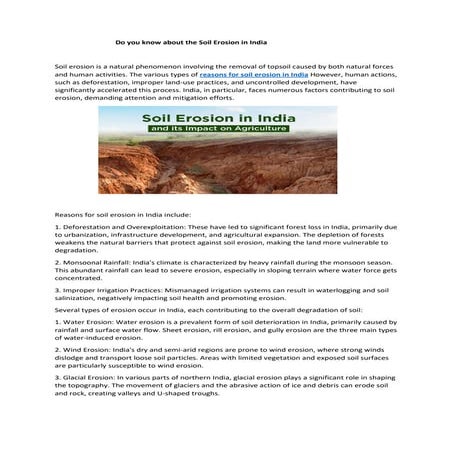 Do you know about the Soil Erosion in India.pdf | Agriculture | Industries