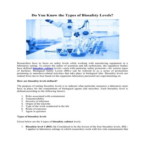 Do You Know the Types of Biosafety Levels? | PDF