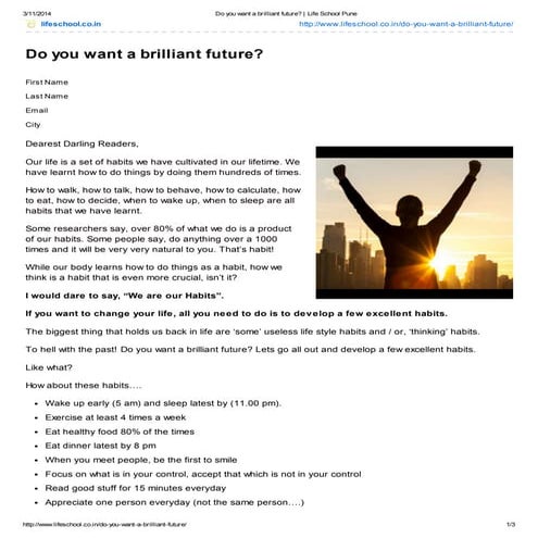 Do you want a brilliant future life school pune | PDF