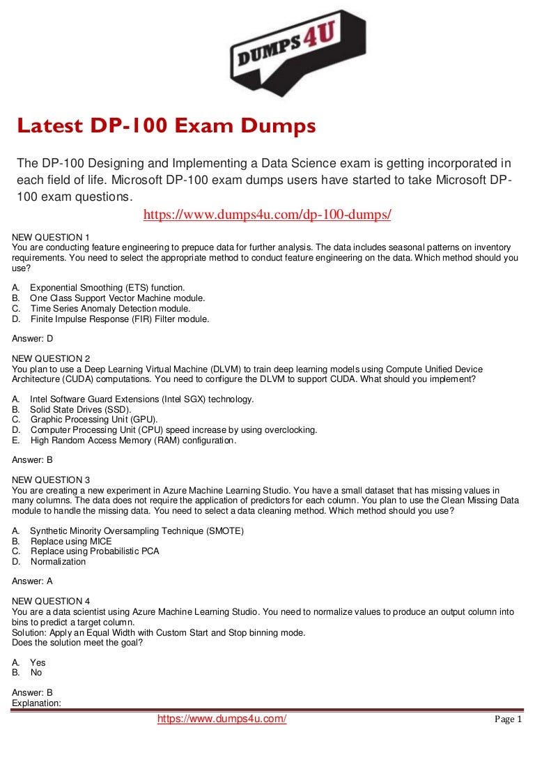 Microsoft Dp 100 Questions 2019 - Updated DP-100 Dumps Microsoft Dp 100 Questions 2019 - Updated DP-100 Dumps