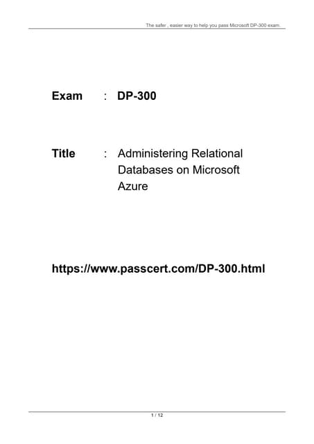 Dp 300 Certification Exam Mastering Microsoft Azure Database Administration Pdf