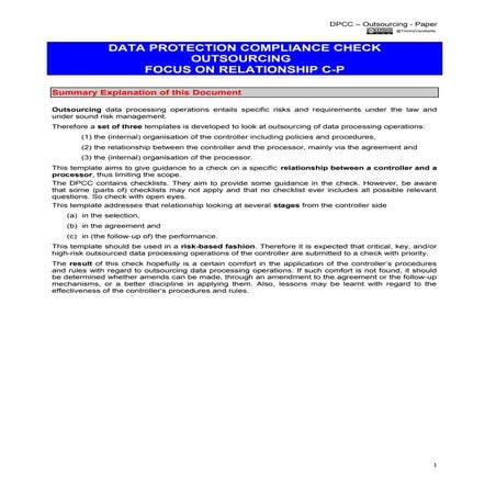 Data Protection Compliance Check - Outsourcing - Part 2 "Paper" (C2P relationship) | DOC