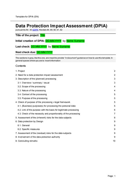 DPIA-Data Protection Impact Assessment for Companies | PDF