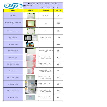 Dp Indian Price List 09 | XLS