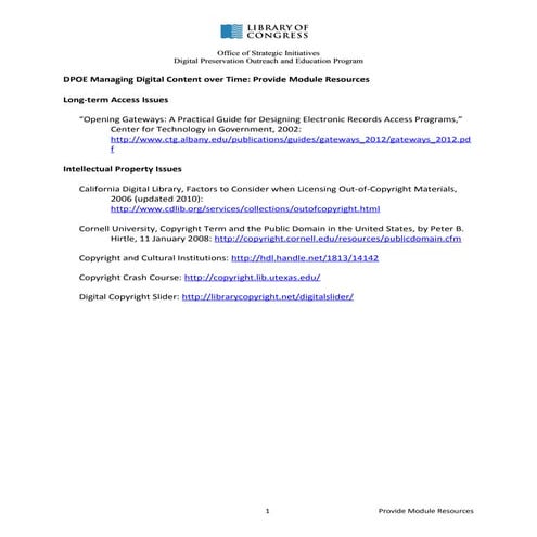 DPOE Managing Digital Content over Time: Provide Module Resources | DOC