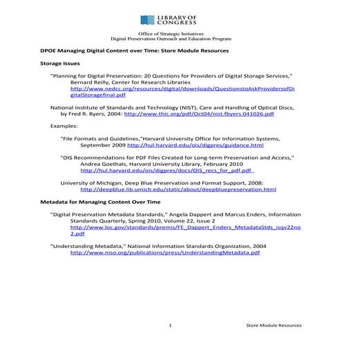 DPOE Managing Digital Content over Time: Manage Module Resources | DOC