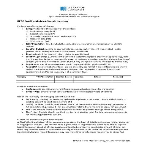 DPOE Baseline Modules: Sample Inventory | DOC