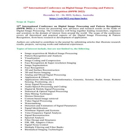 12th International Conference on Digital Image Processing and Pattern Recognition (DPPR 2022) | PDF