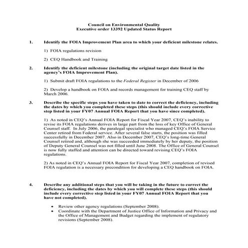 Status Report on the Implementation of CEQ’s FOIA Improvement Plan ...