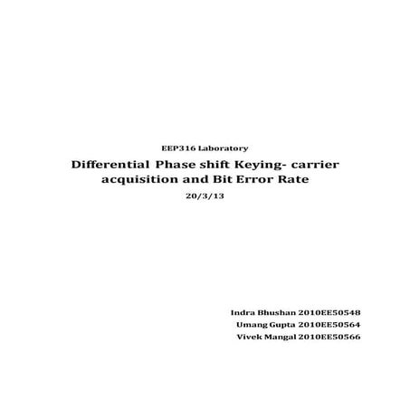 EEL316: Dpsk - BER & carrier acquisition | PDF