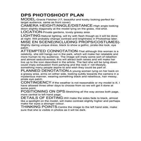 Dps photoshoot plan | DOC