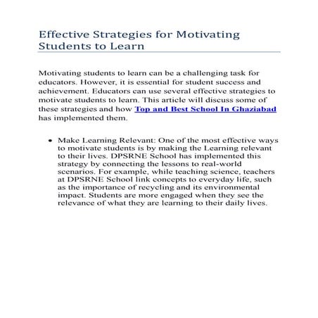 Effective Strategies for Motivating Students to Learn | PPTX