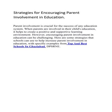 Strategies for Encouraging Parent Involvement in Education | PPTX