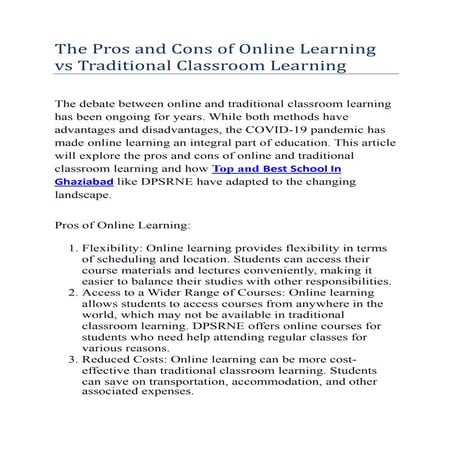 The Pros and Cons of Online Learning vs Traditional Classroom Learning ...