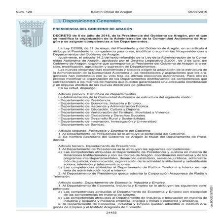 Decreto estructura del Gobierno de Aragón | PDF