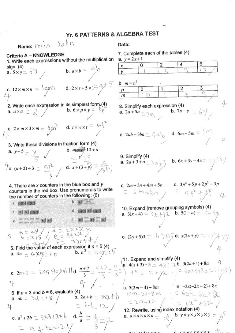 Math algebra test