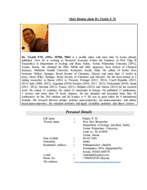 Dr. visakh cv 2016 new | PDF Dr. visakh cv 2016 new | PDF