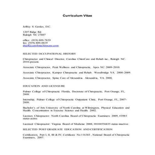Dr. Jeffrey Gerdes, D.C. 2016 CV | DOCX