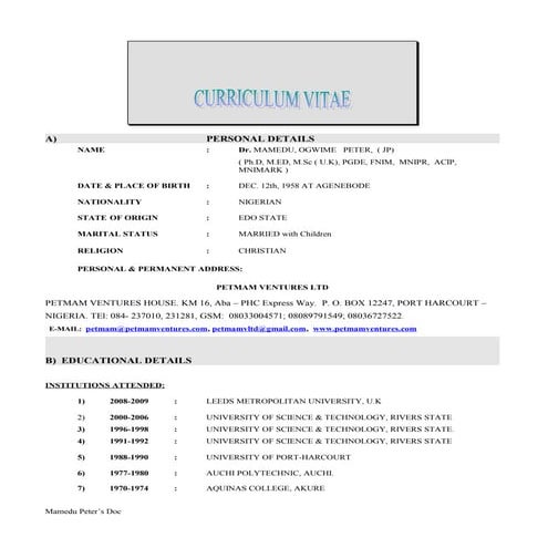 Dr. mamedu peter cv | DOC