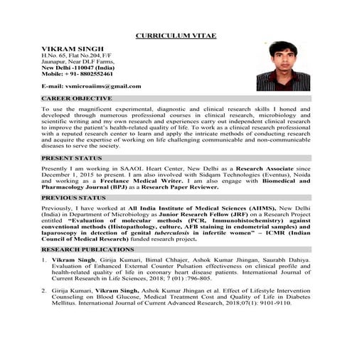 Dr. Vikram Singh, Ph.D. (Clinical Research) | PDF