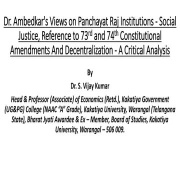 BR Ambhedkar’s Views on Panchayat Raj Institutions - Social Justice ...