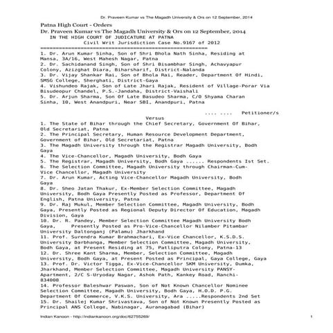 Dr. praveen kumar_vs_the_magadh_university_&_ors_on_12_september,_2014 ...