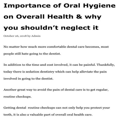 Importance of Oral Hygiene on Overall Health & why you shouldn't ...