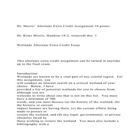 Dr. Morris’ Alternate Extra Credit Assignment 10 points .docx