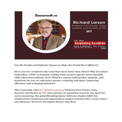 Dr. Richard Larson_ A Leader Transforming Operations Research and ...
