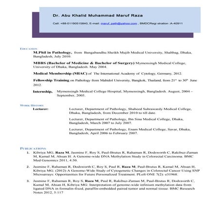 Dr. a k m maruf raza cv | DOC