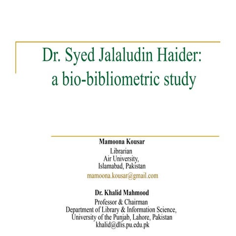 Dr Jalaluddin Haider | PPT