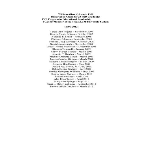 Dr. William Allan Kritsonis, Dissertation Chair for 23 PhD Graduates | DOCX