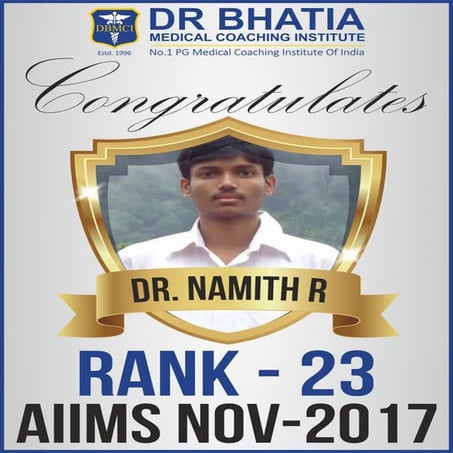 DBMind Dr. Namith R for securing RANK 23 in AIIMS Nov 17 !!! | PDF