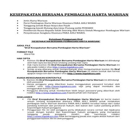 Draf kesepakatan bersama pembagian harta warisan | PDF