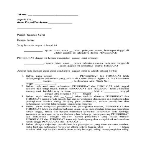 Draf surat gugatan cerai | DOC