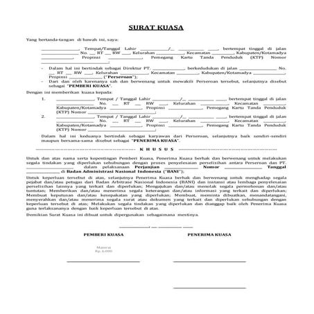 Draf surat kuasa berperkara di arbitrase | PDF