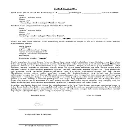 Draf surat kuasa menjual barang | DOCX