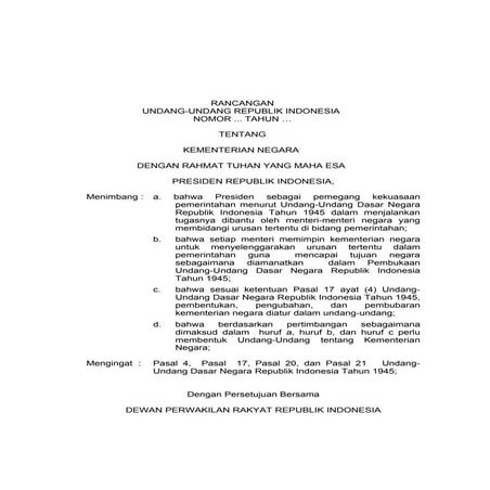 Draft Final RUU Kementerian Negara | PDF