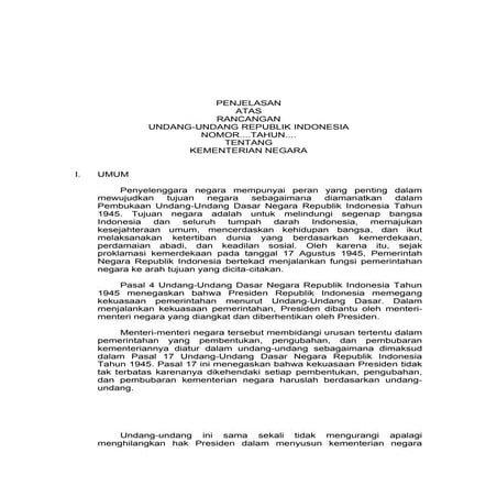 Draft Final Penjelasan RUU Kementerian Negara | DOC