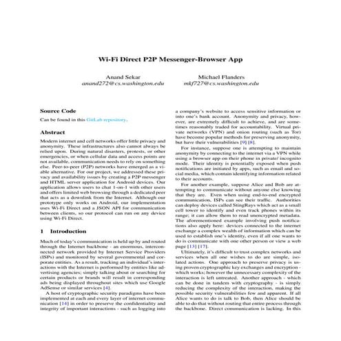 Wi-Fi Direct P2P Messenger-Browser App | PDF